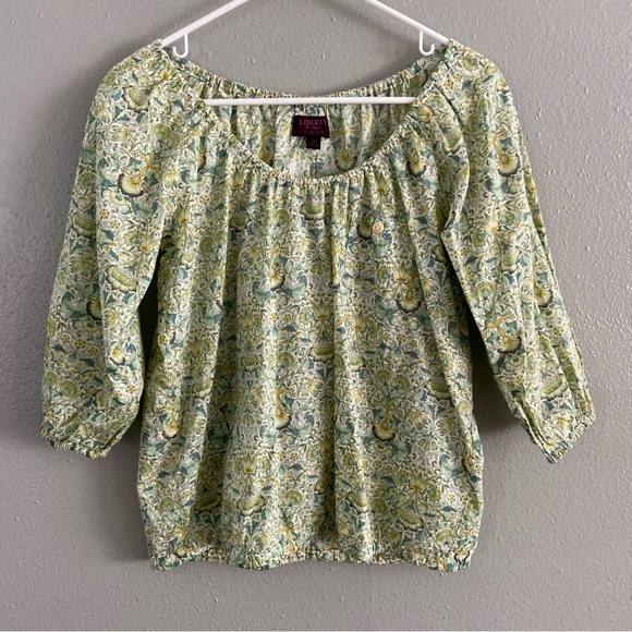 J. Crew | Tops | J Crew Liberty Art Fabrics Green Floral Peasant Top 34 ...